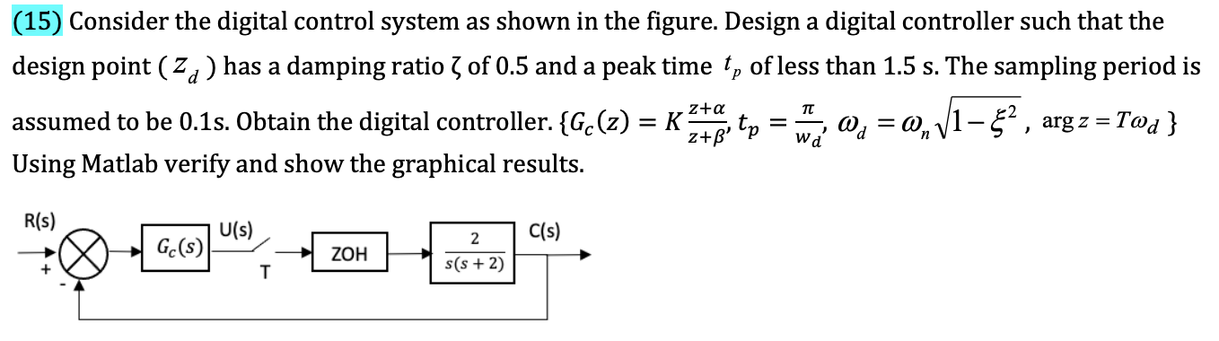 Solved Consider the digital control system as shown in the | Chegg.com