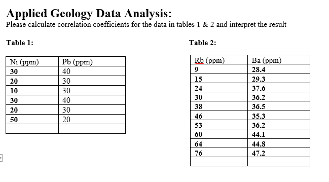 Solved Applied Geology Data Analysis: Please calculate | Chegg.com
