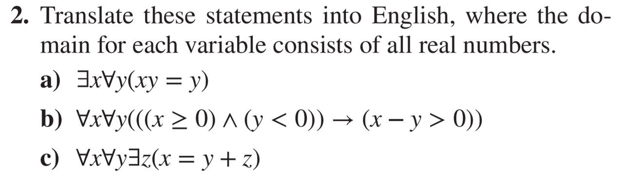 Solved Translate these statements into English, where the | Chegg.com