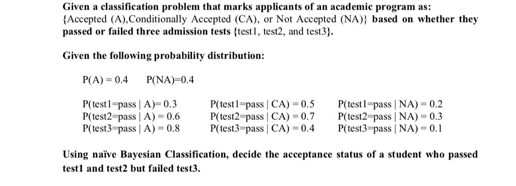 Given A Classification Problem That Marks Applicants 