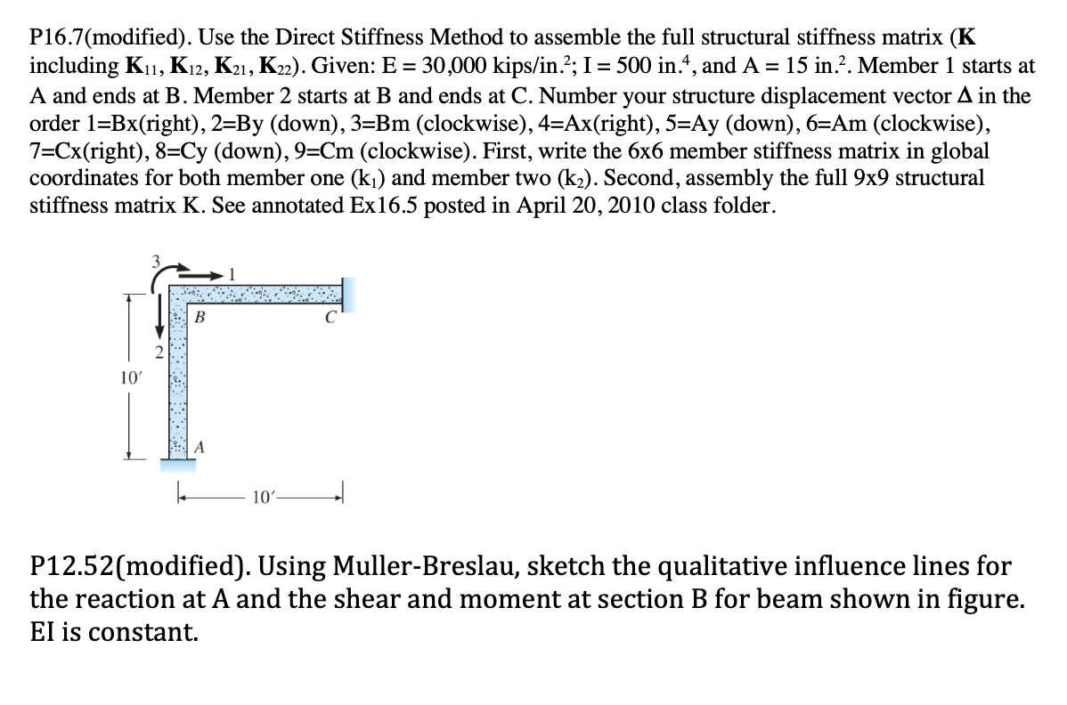 Solved P16.7(modified). Use the Direct Stiffness Method to | Chegg.com
