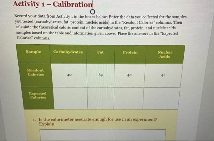 Activity 1 Calibration Record your data from Activity | Chegg.com