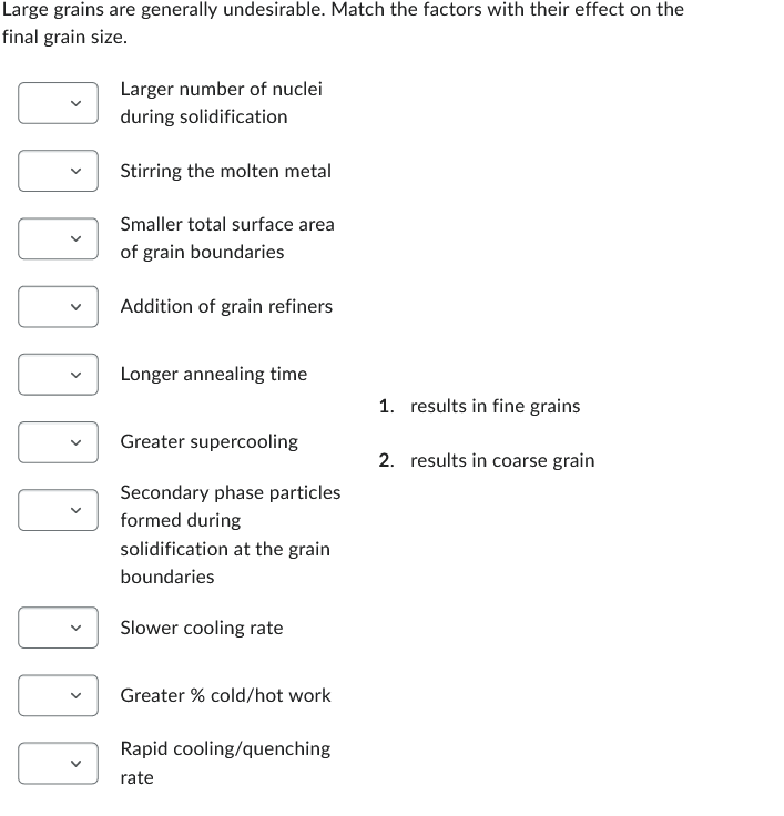 Solved Large grains are generally undesirable. Match the | Chegg.com