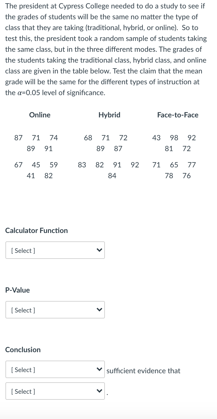 Solved The president at Cypress College needed to do a study | Chegg.com