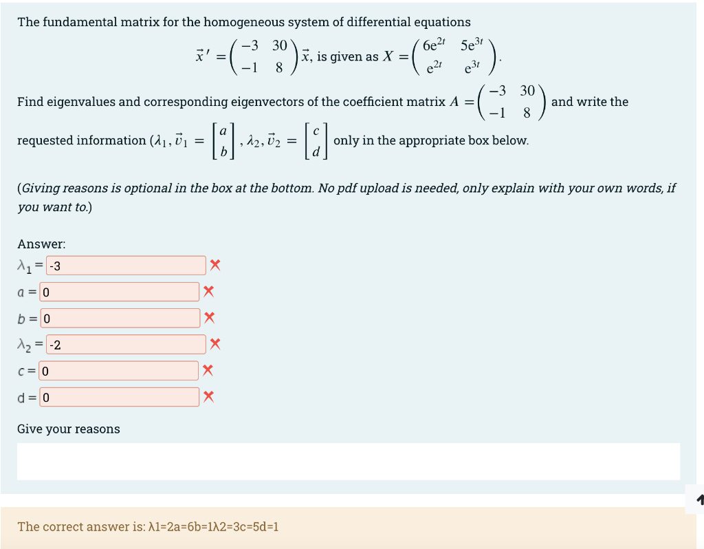Solved The fundamental matrix for the homogeneous system of | Chegg.com