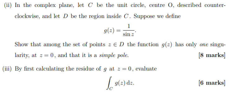Solved (ii) In the complex plane, let C be the unit circle, | Chegg.com