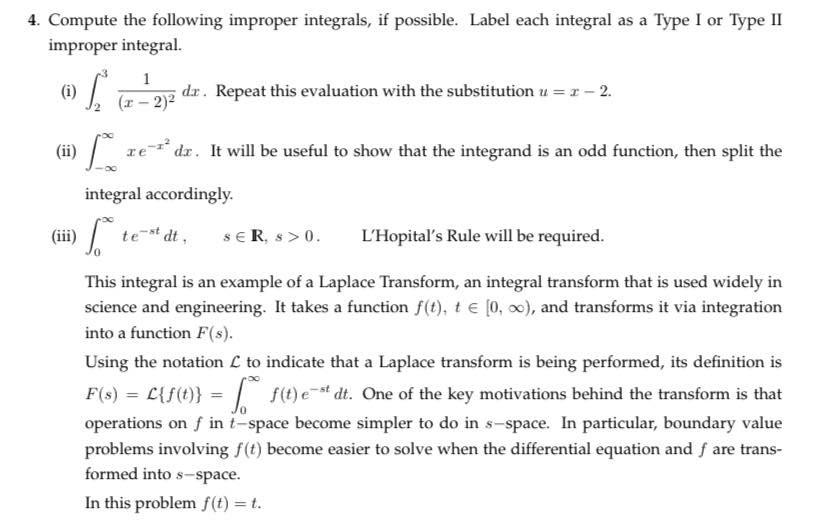 Solved Compute the following improper integrals, if | Chegg.com