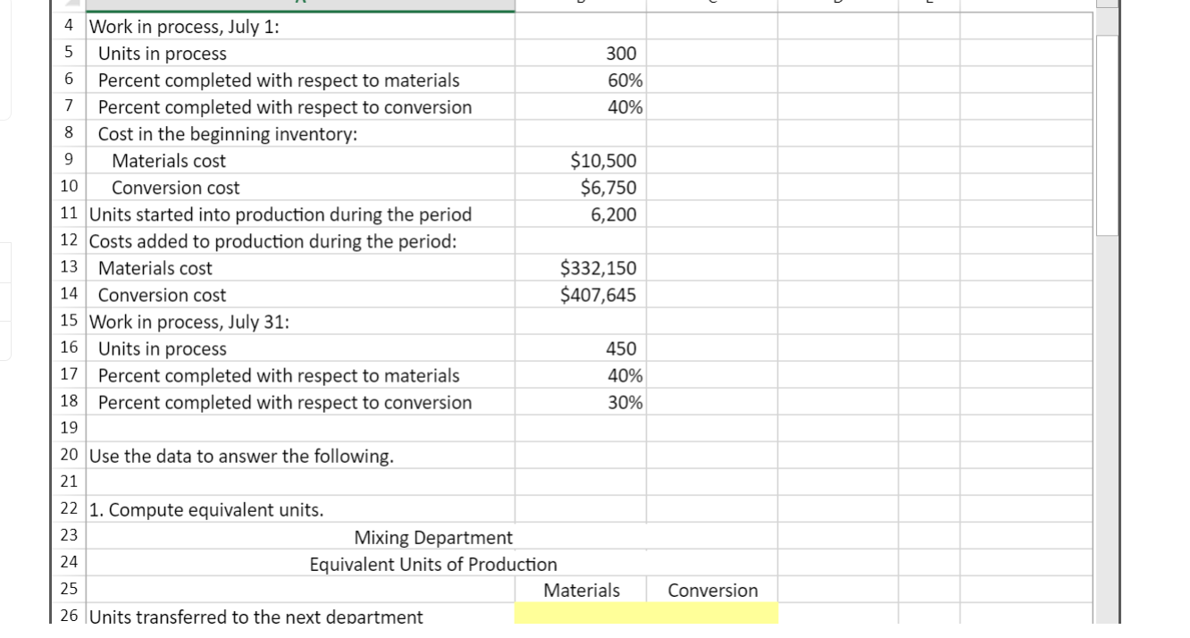 Solved 1. Compute the equivalent units of production using | Chegg.com