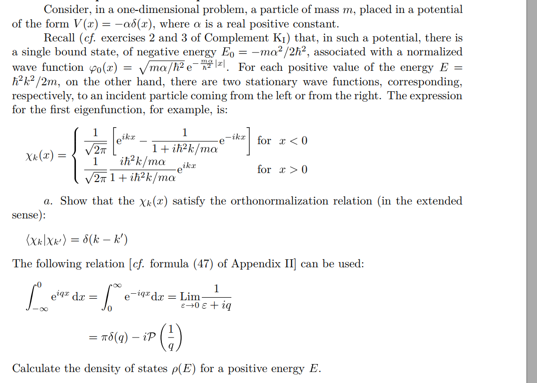 Consider, in a one-dimensional problem, a particle of | Chegg.com