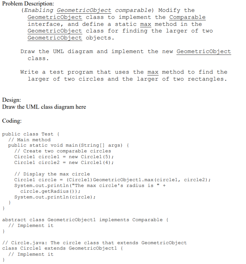 Solved Problem Description: (Enabling Geometricobject | Chegg.com