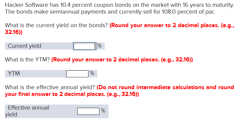 Solved Hacker Software has 10.4 ﻿percent coupon bonds on the | Chegg.com
