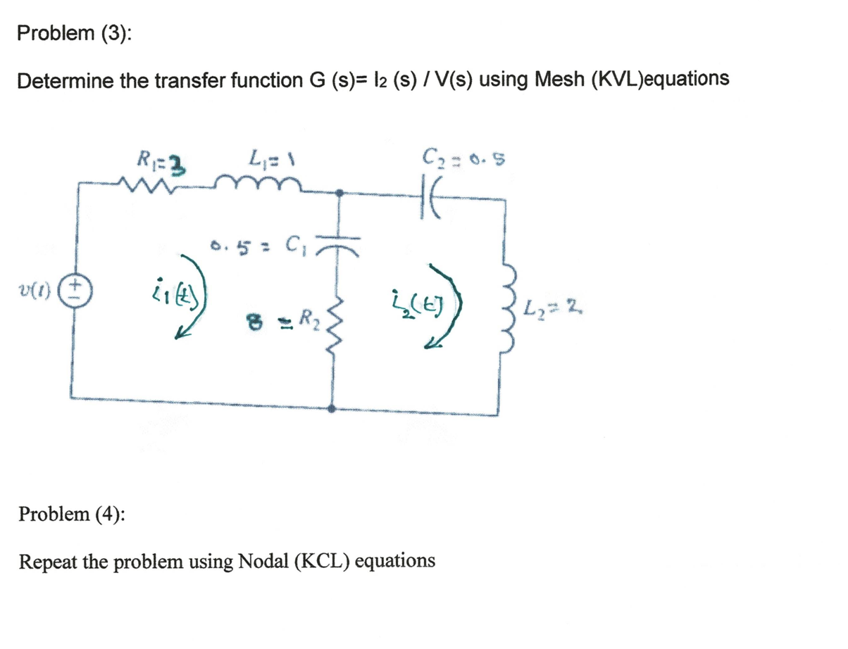 Solved Problem (3): Determine the transfer function G (s)= | Chegg.com