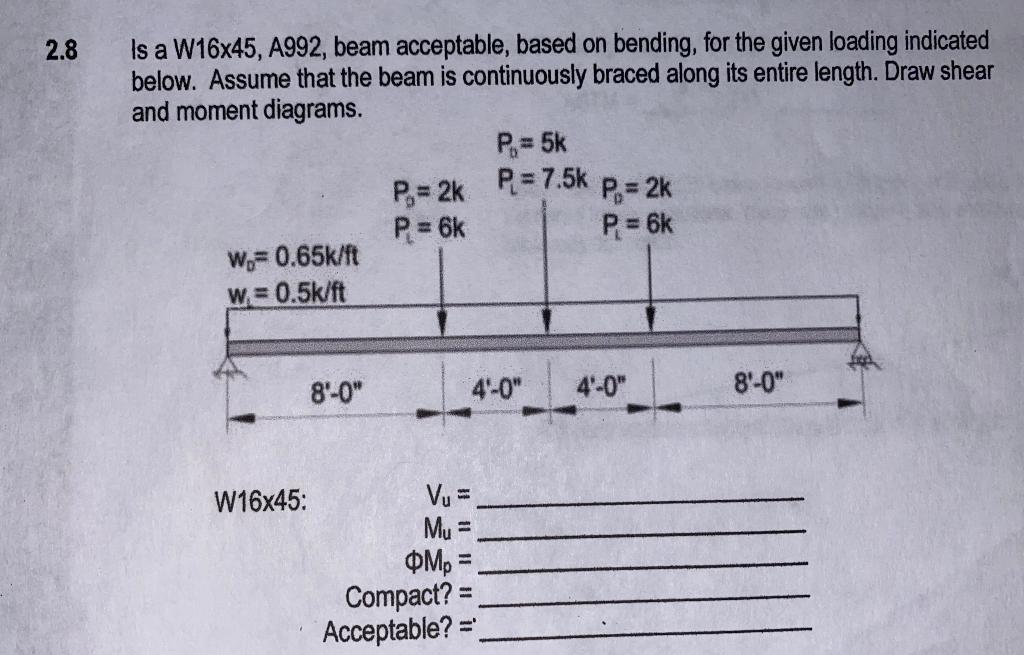Solved 2.8 Is a W16x45, A992, beam acceptable, based on | Chegg.com