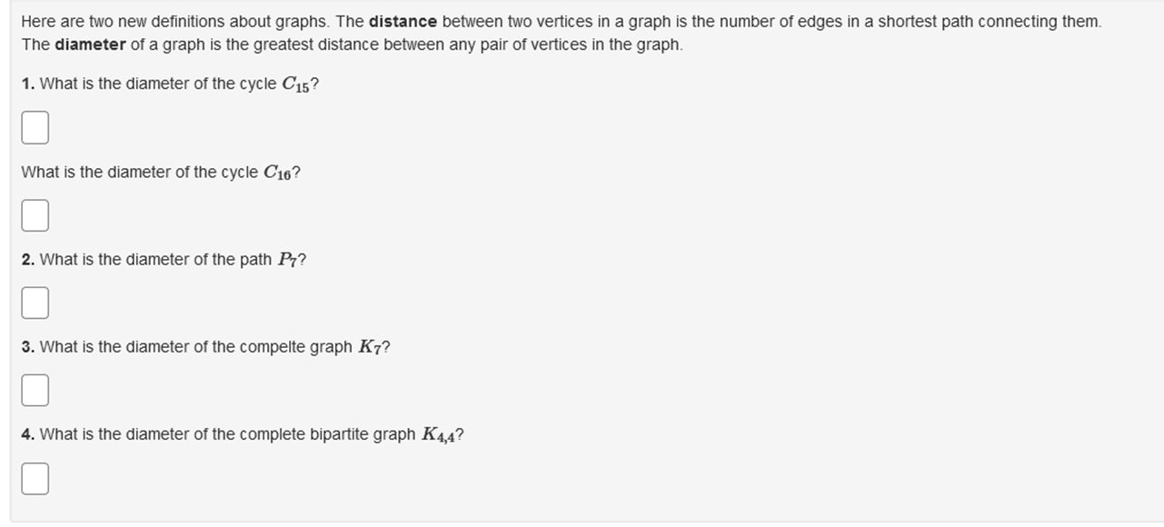 Solved Here are two new definitions about graphs. The | Chegg.com
