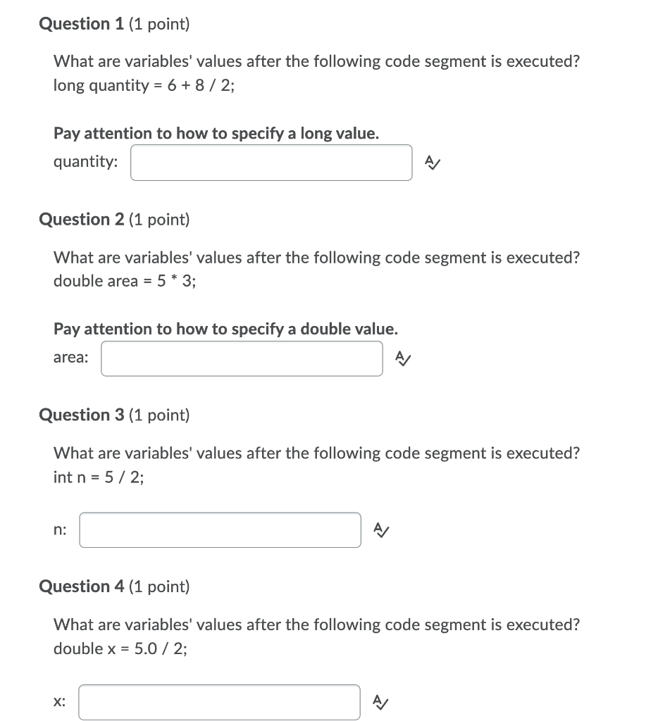 Solved Question 1 (1 point) What are variables' values after | Chegg.com