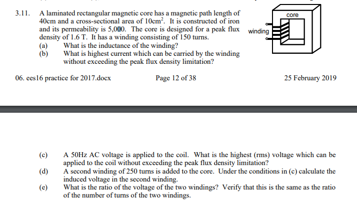 Solved 3.1 A laminated rectangular magnetic core has a | Chegg.com