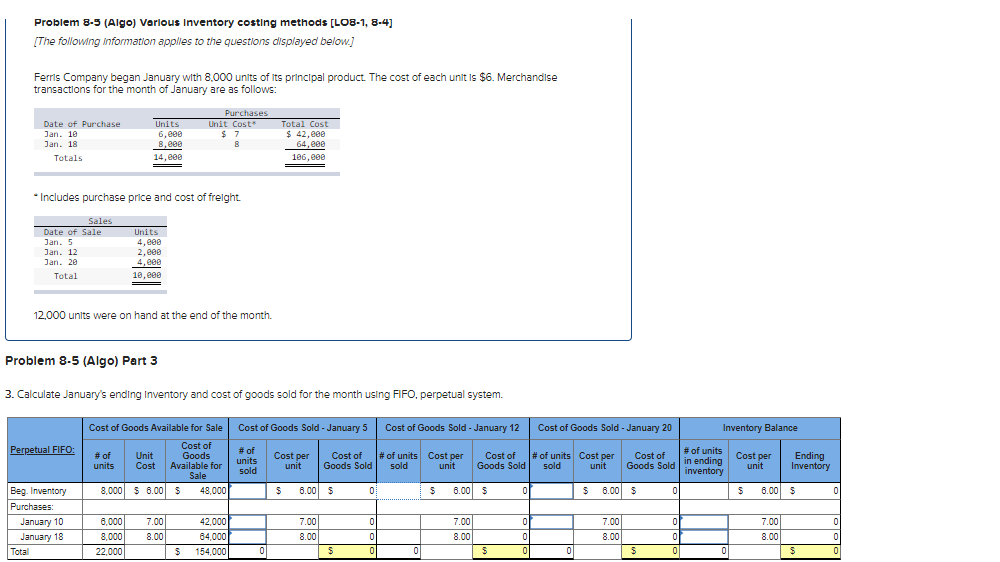 Solved Problem 3-5 (Algo) Various Inventory costing methods | Chegg.com