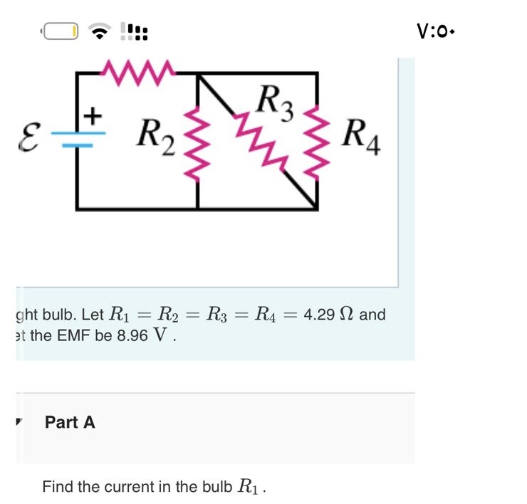 Solved t bulb. Let R1=R2=R3=R4=4.29Ω he EMF be 8.96 V. Part | Chegg.com