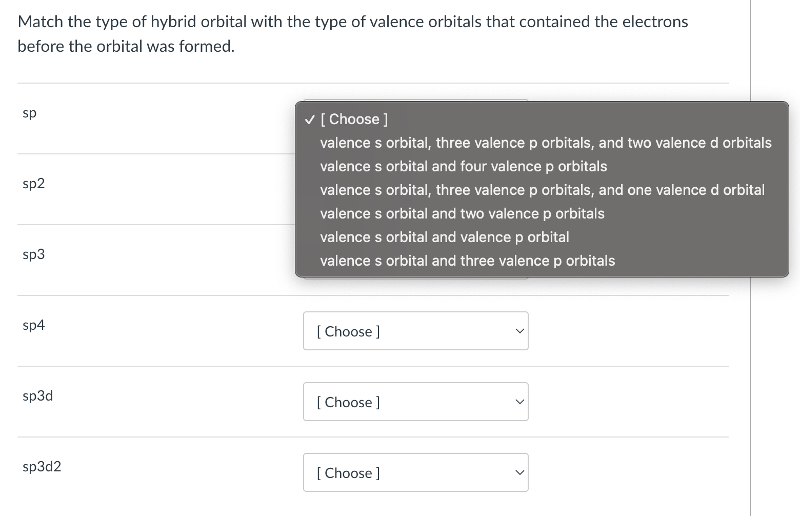 Solved Match the type of hybrid orbital with the type of | Chegg.com