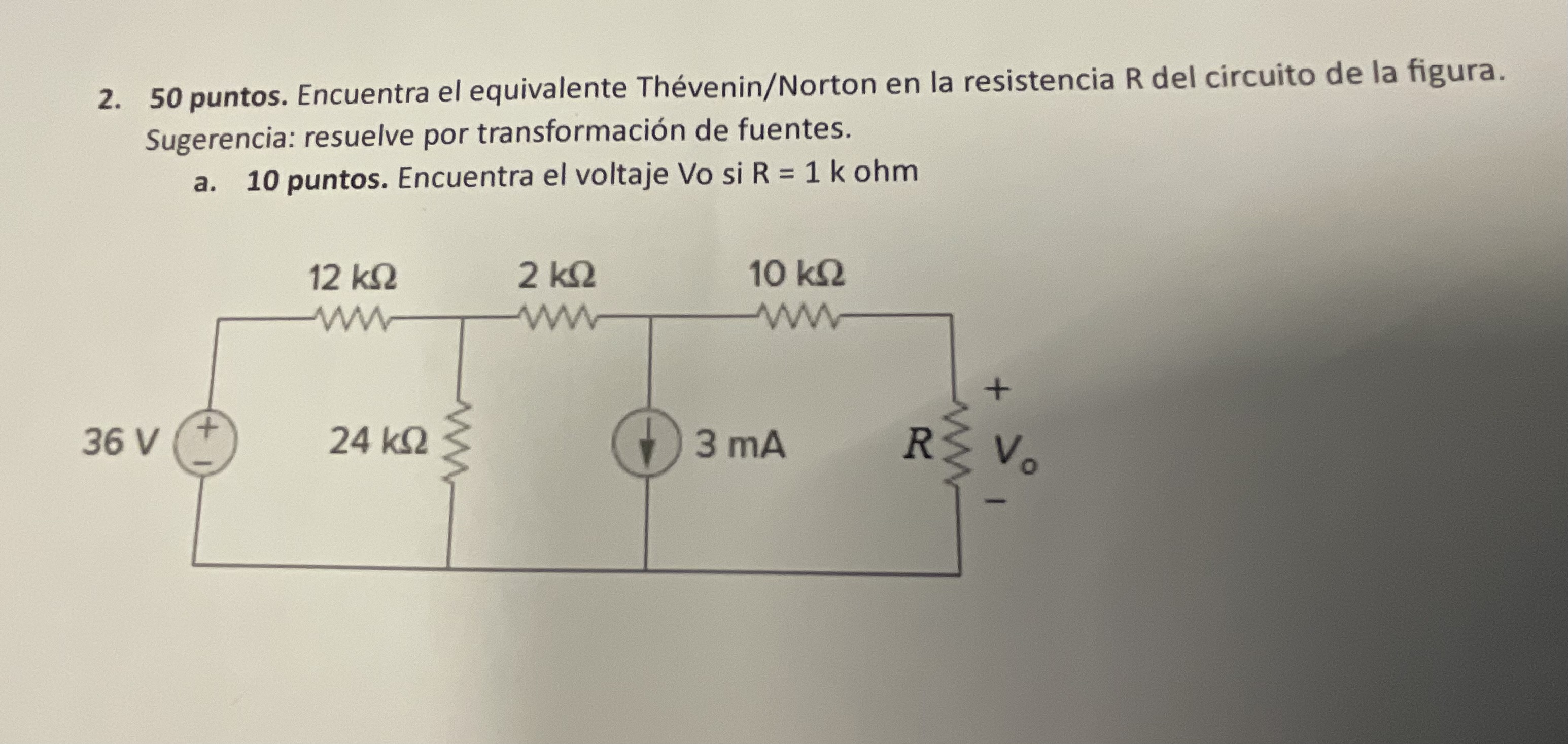 Solved 50 ﻿puntos. Encuentra el equivalente Thévenin/Norton | Chegg.com