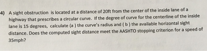 Solved sight obstruction is located at a distance of 20ft | Chegg.com