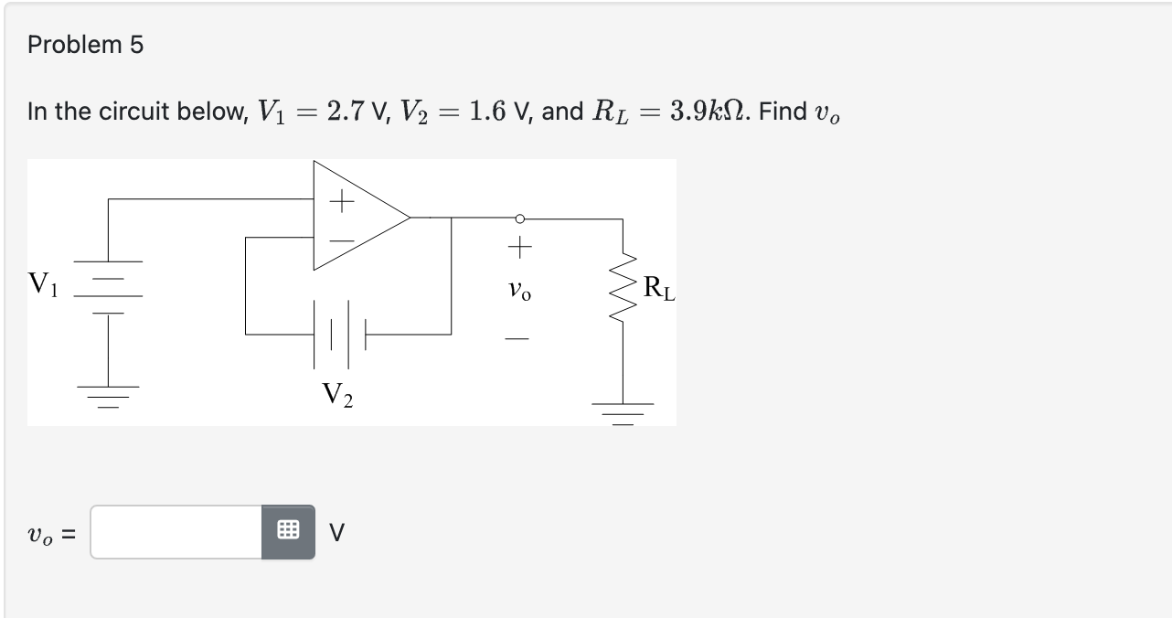 Solved In the circuit below, V1=2.7 V,V2=1.6 V, and | Chegg.com