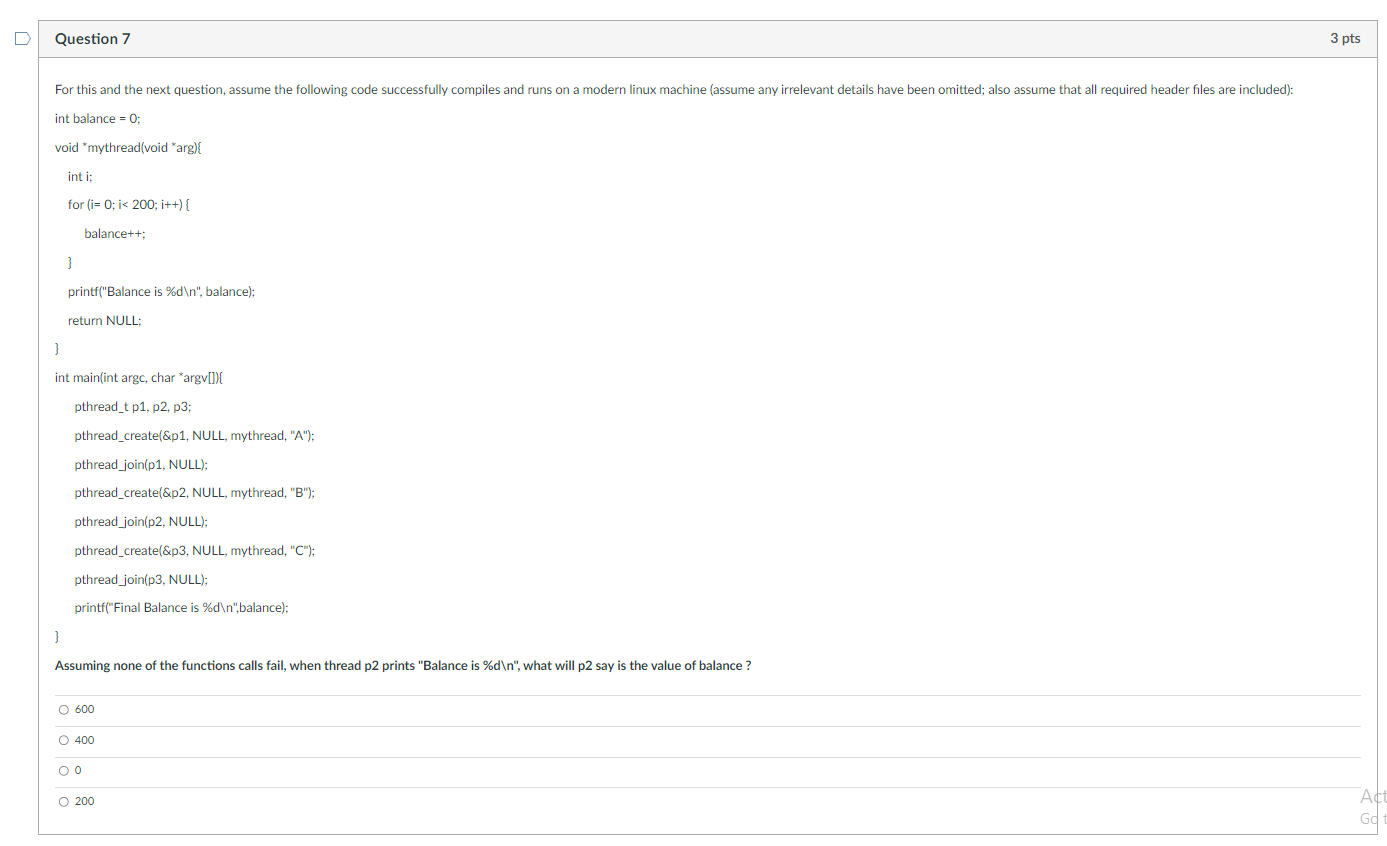 Solved int balance =0; void * mythread(void * arg) \{ int i; | Chegg.com