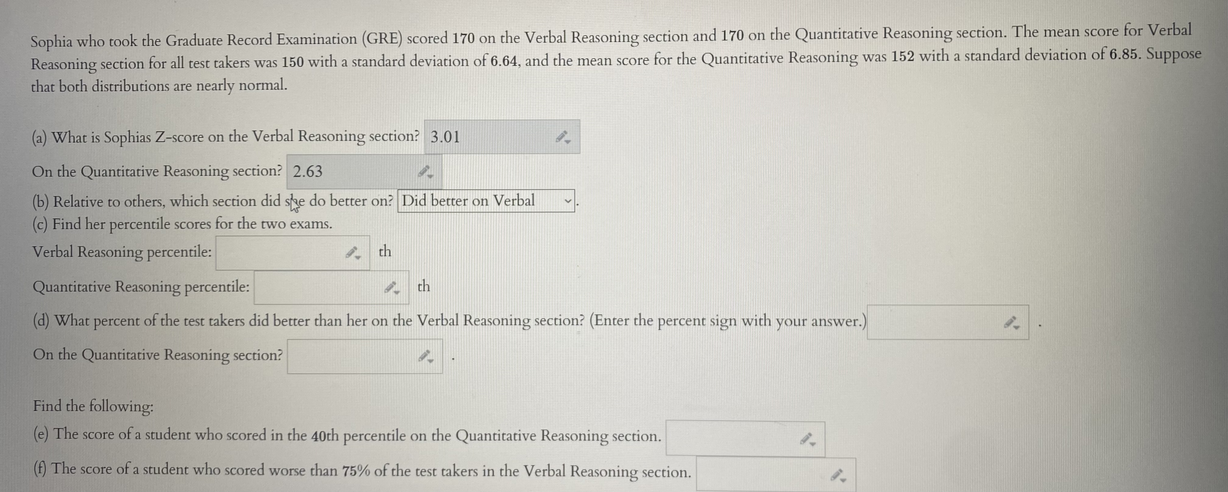 Solved Sophia who took the Graduate Record Examination (GRE) | Chegg.com