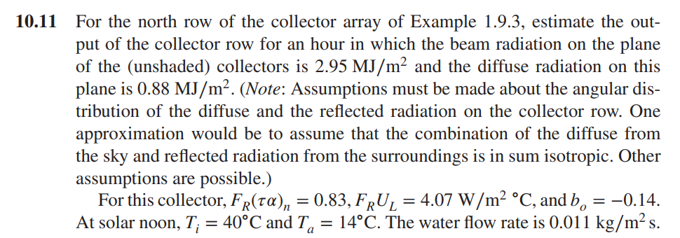 10.11 For the north row of the collector array of | Chegg.com
