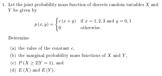 Solved 1. Let the joint probability mass function of | Chegg.com