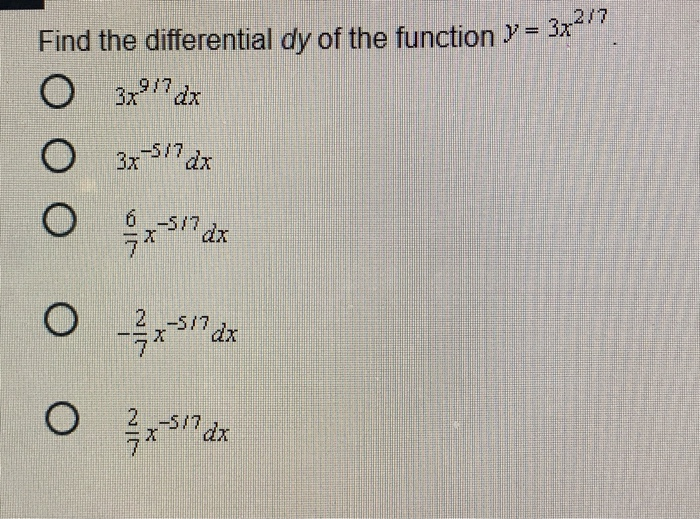 Solved -4x3x+1 Find the differential dy of the function O | Chegg.com