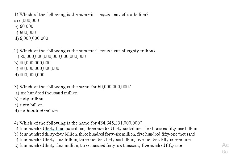 Solved 1) Which of the following is the numerical equivalent | Chegg.com