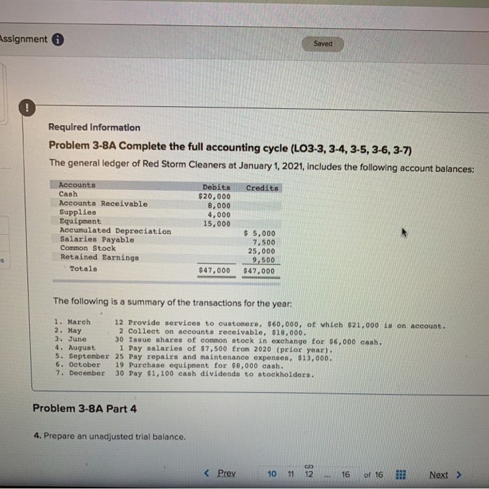 Solved ssignment Saved 0 Required information Problem 3-8A | Chegg.com
