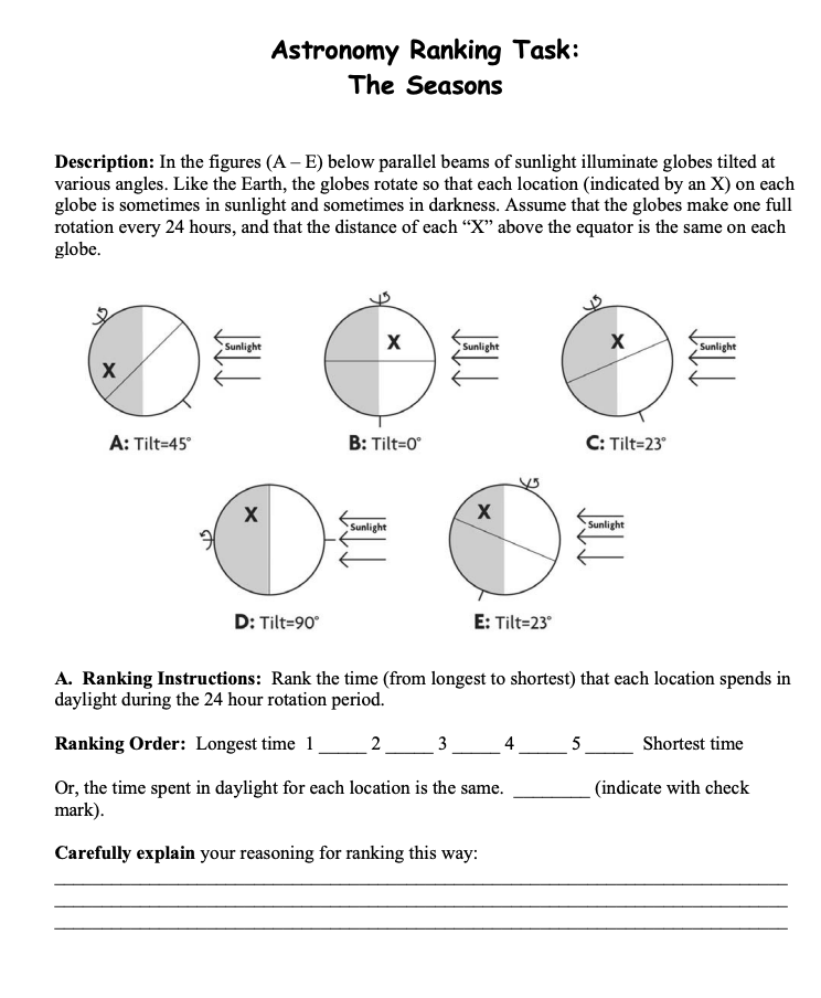 Solved Astronomy Ranking Task:The SeasonsDescription: In the | Chegg.com