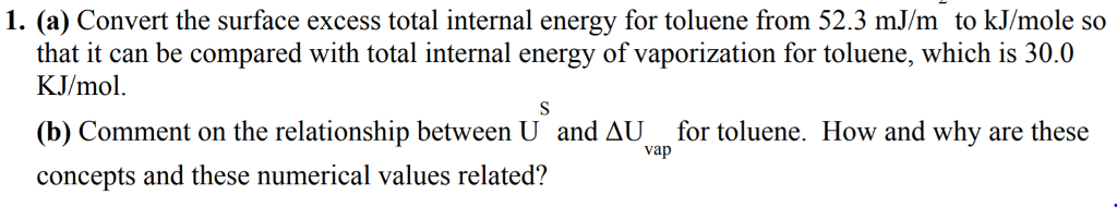 1. (a) Convert the surface excess total internal | Chegg.com