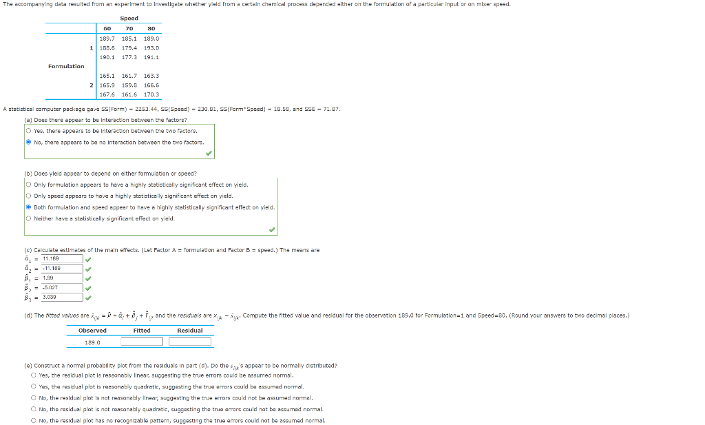 Solved The accompanying data resulted from an experiment to | Chegg.com