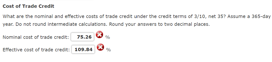 Solved Cost of Trade Credit What are the nominal and | Chegg.com
