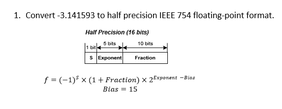 1. Convert -3.141593 to half precision IEEE 754 | Chegg.com