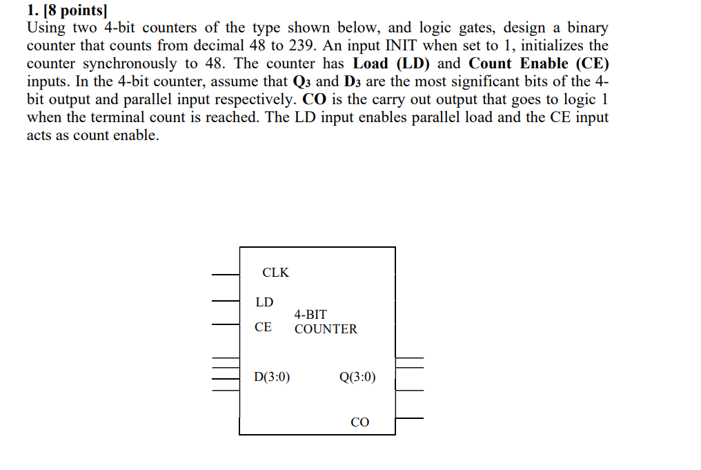 Solved 1. [8 points] Using two 4-bit counters of the type | Chegg.com
