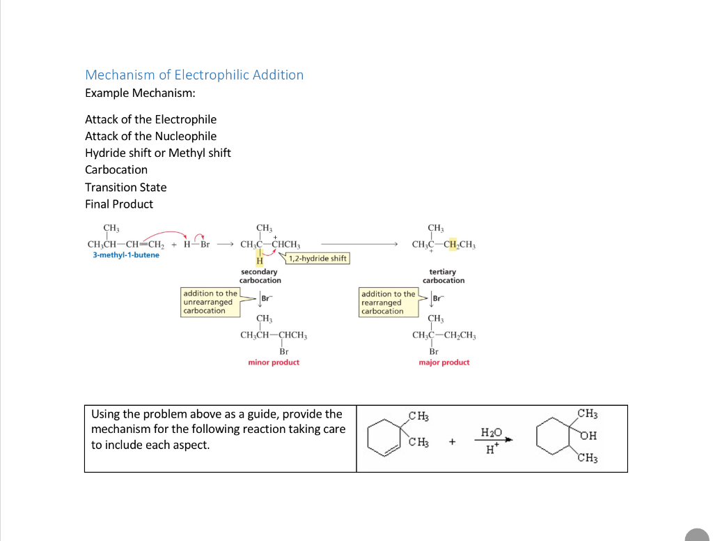Solved Mechanism of Electrophilic Addition Example | Chegg.com