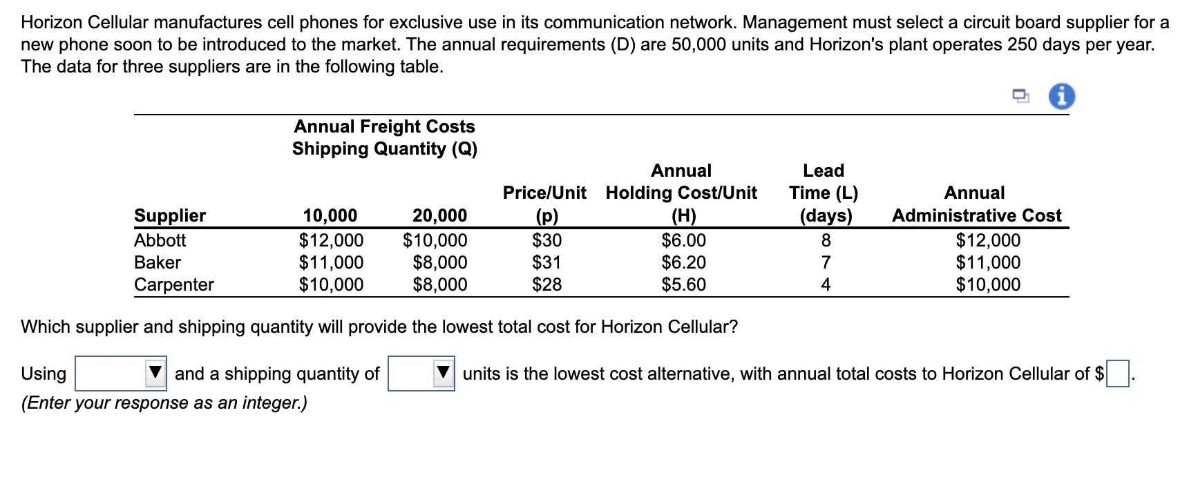 Solved Horizon Cellular manufactures cell phones for | Chegg.com