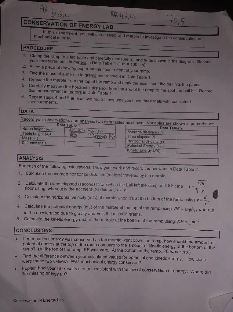 Solved CONSERVATION OF ENERGY LAB In this experiment, you | Chegg.com