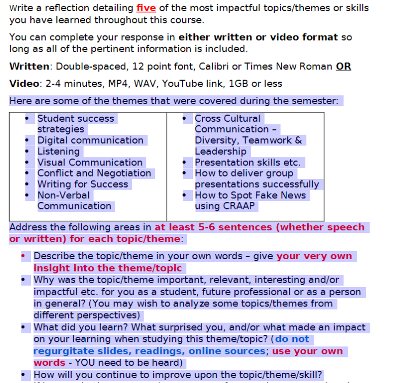 Solved Write a reflection detailing five of the most | Chegg.com