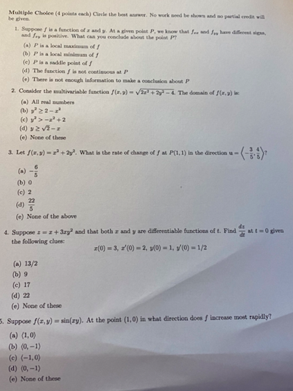 Solved Multiple Choice (4 points cach) Circle the best | Chegg.com