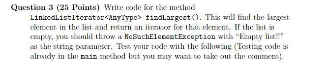 Solved package util; // LinkedList class import | Chegg.com