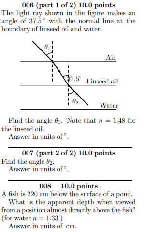 Solved 006 (part 1 of 2) 10.0 points The light ray shown in | Chegg.com