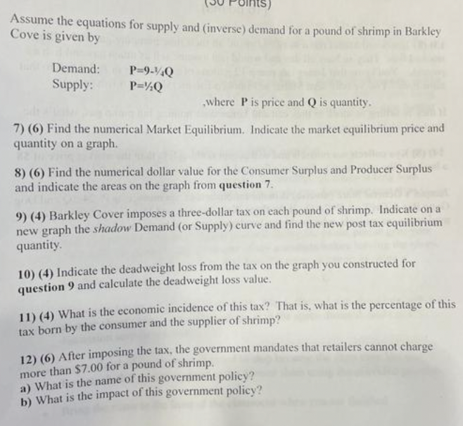 Solved Assume the equations for supply and (inverse) demand | Chegg.com