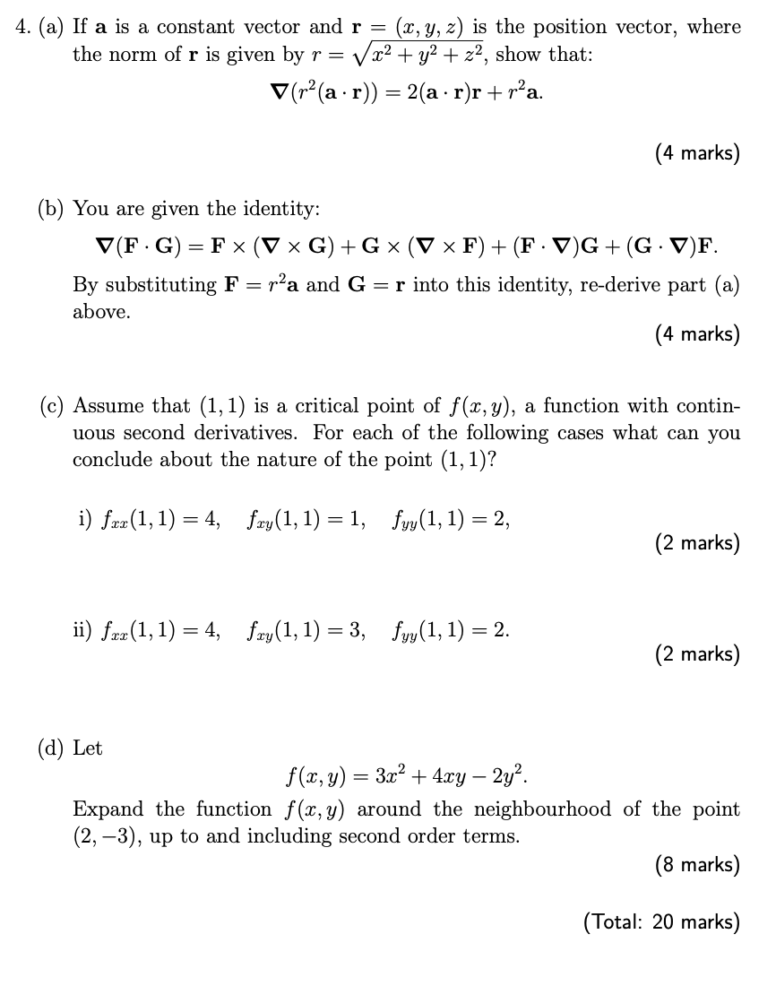 Solved 4. (a) If a is a constant vector and r = (x, y, z) is | Chegg.com