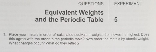 EXPERIMENT QUESTIONS Equivalent Weights and the | Chegg.com