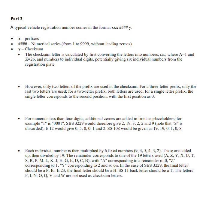 Solved Part 2 A typical vehicle registration number comes in | Chegg.com